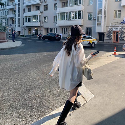 果核宇宙宽松长袖叠穿翻领衬衫裙