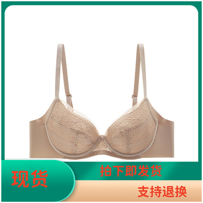 安莉芳专柜新品蕾丝性感v型女士文胸大胸显小夹碗薄款内衣EB00706