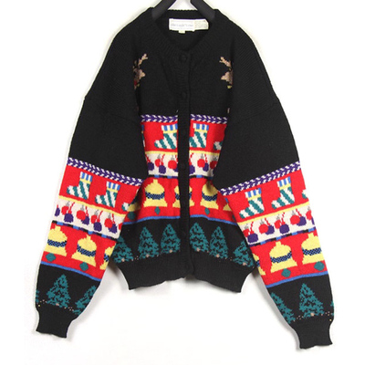 秋冬装孤品复古古着vintage黑色圣诞快乐气氛姜饼人毛衣小外套