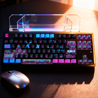 金克斯主题键帽侧刻PBT原厂个性PC透明键适配磁轴机械键盘made68