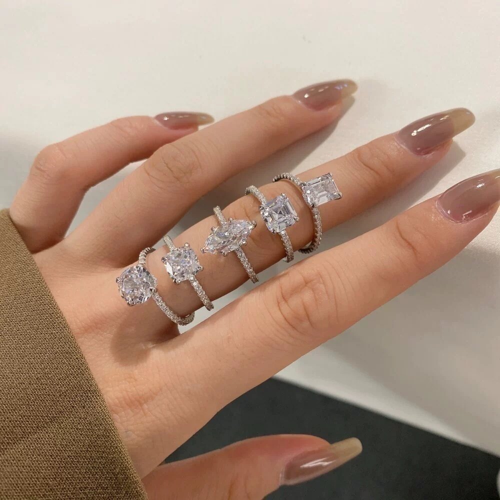 欧美2024新款S9 25纯银冰花切锆石戒指环2ct高碳钻戒指女直播跨境