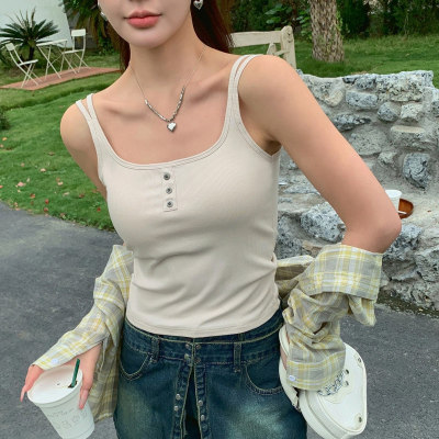秘姝儿25262夏双肩带女士方领露锁骨免文胸垫一体杯吊带背心内搭