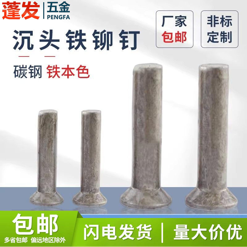沉头铁铆钉GB869铁实心铆钉碳钢 本色M2M2.5M3M4M5M6M8平锥头铆钉