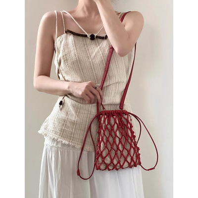 夏季新款镂空水桶包女百搭手工