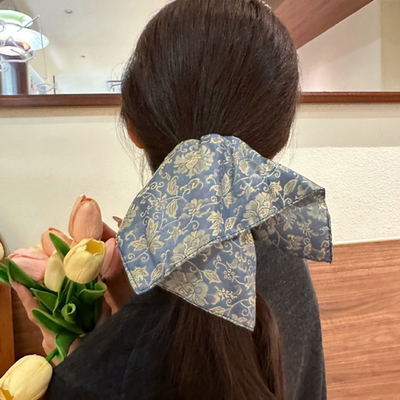 网红高级感油画风碎花方巾法式慵懒风大肠发圈绑发扎马尾头绳发饰