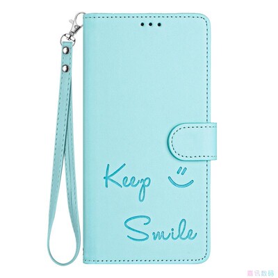 微笑浅绿适用GalaxyA13/A23/A33/A53 5G三星翻盖手机壳长挂绳A12/A22/A32/A42/A52/A72 斜挎皮套保护套电话壳