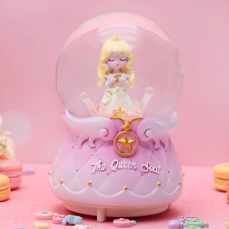 彩灯飘雪花梦幻女神旋转水晶球音乐盒八音盒送儿童女孩生日礼物