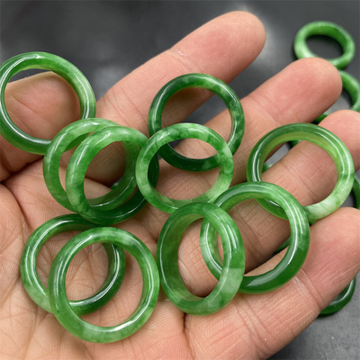 四海玉器 新款翠绿色马来玉戒指 全绿色玉戒指 指环