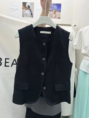 beautiful亚麻小香风背心马甲夏季女西装外套马夹无袖坎肩外套潮