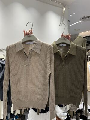 ajroom正品polo领羊毛亚麻长袖针织衫女2026秋季新款休闲上衣7091