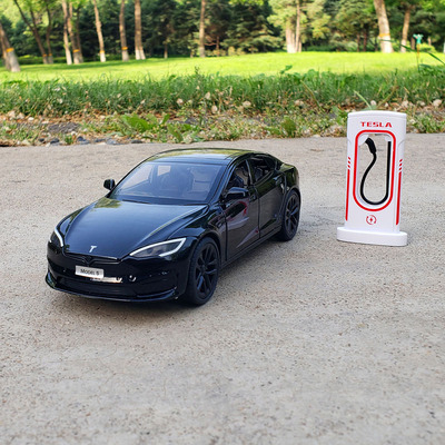 1/24特斯拉model s合金汽车模型开门声光回力仿真金属摆件玩具车