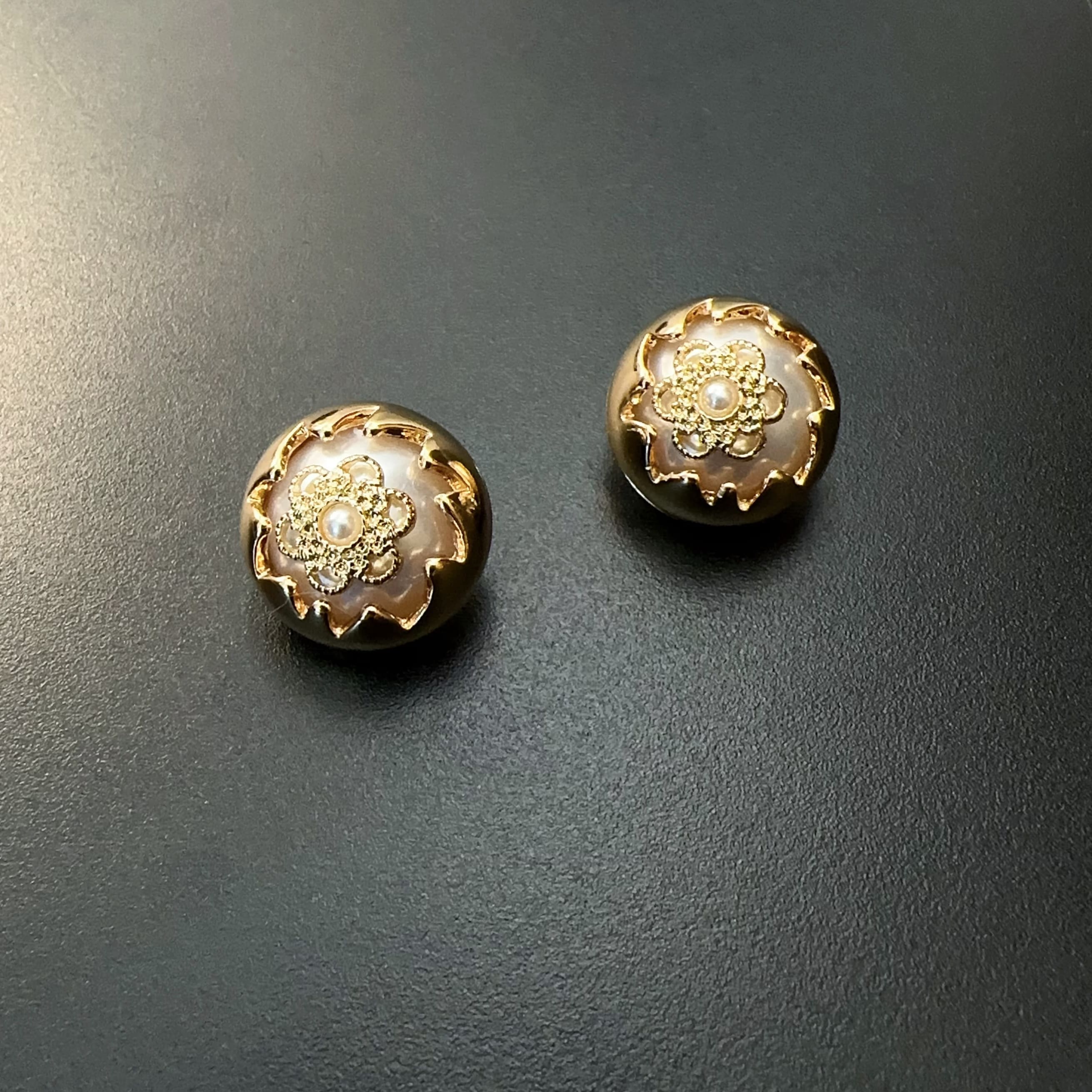 复古圆形耳环重工珠子耳饰925银针球耳扣金色vintage饰品