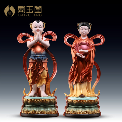 陶瓷彩绘金童玉女善财童子龙女像