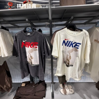 NIKE/耐克男女同款T恤短袖夏季做旧希腊针织印花宽松HF6292