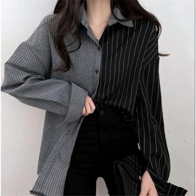 胖MM300斤特大码春季韩版减龄复古撞色休闲条纹拼接衬衫女上衣潮