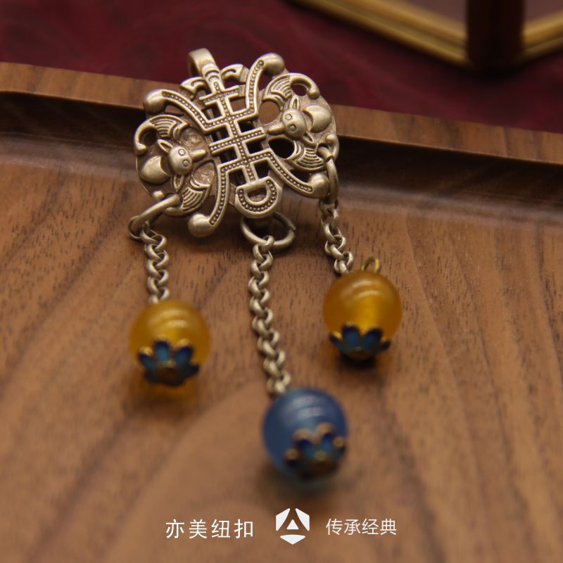 旗袍压襟扣挂件流苏景泰蓝珠风苗银汉服配饰长款胸针女复古中国风