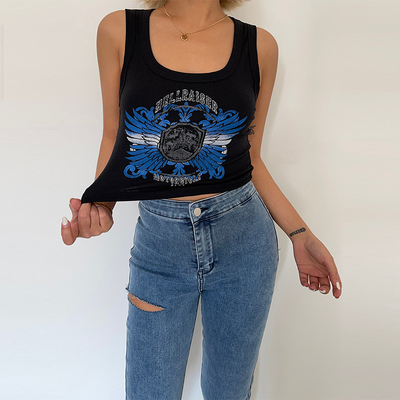 欧美风复古小众设计感辣妹修身显瘦简约翅膀印花小吊带背心上衣