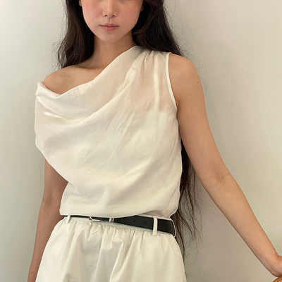 气质通勤夏日荡领天丝上衣女