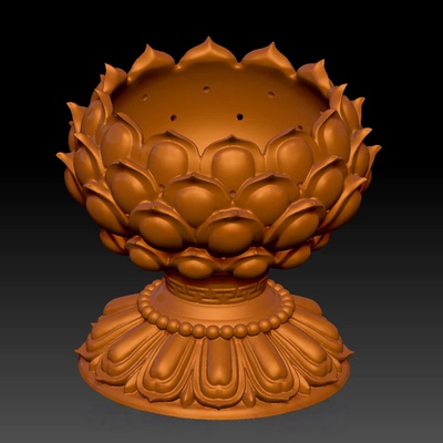 莲花盆STL三维立体图3D打印圆雕图精雕图雕刻图镂空摆件模型H4118