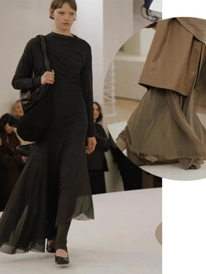 Le*mr秀款重l不规则修身长袖连衣裙设计感网纱内搭Jennie长裙