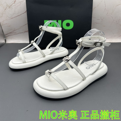 正品MIO米奥断码撤柜处理羊皮女鞋扣带平底防滑露趾时尚后空凉鞋