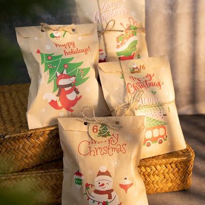 24Sets Merry Christmas Gift Bags Retro Santa Claus Fox Kraft