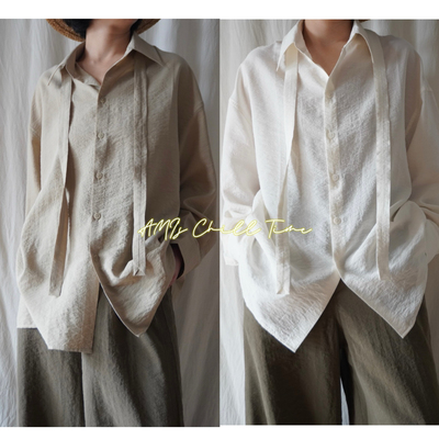 长袖drysilk衬衫飘带极简