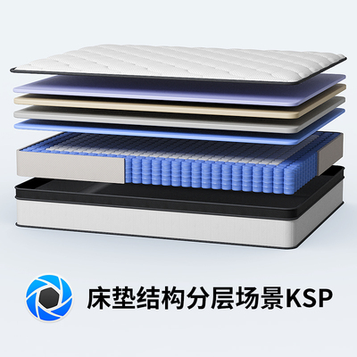 【1-床垫结构分层场景】源文件KSP产品场景渲染keyshot床垫模型