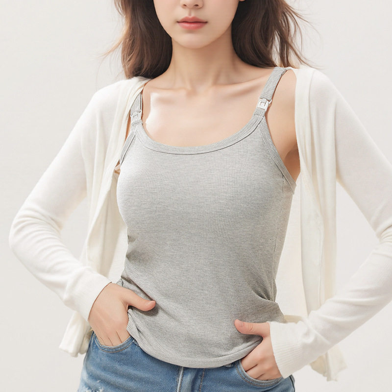 三合一哺乳吊带四季百搭螺纹款蚕丝里布免穿文胸孕妇背心式背心AF