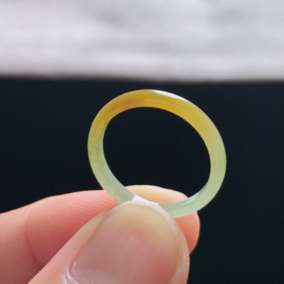 天然A货冰糯黄翡翠戒指
