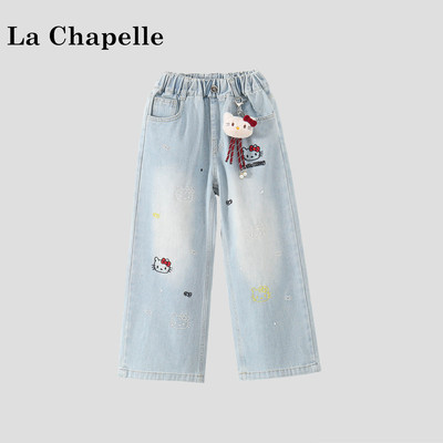 La Chapelle【拉夏贝尔】秋季女童新款卡通猫咪刺绣牛仔裤LA3061