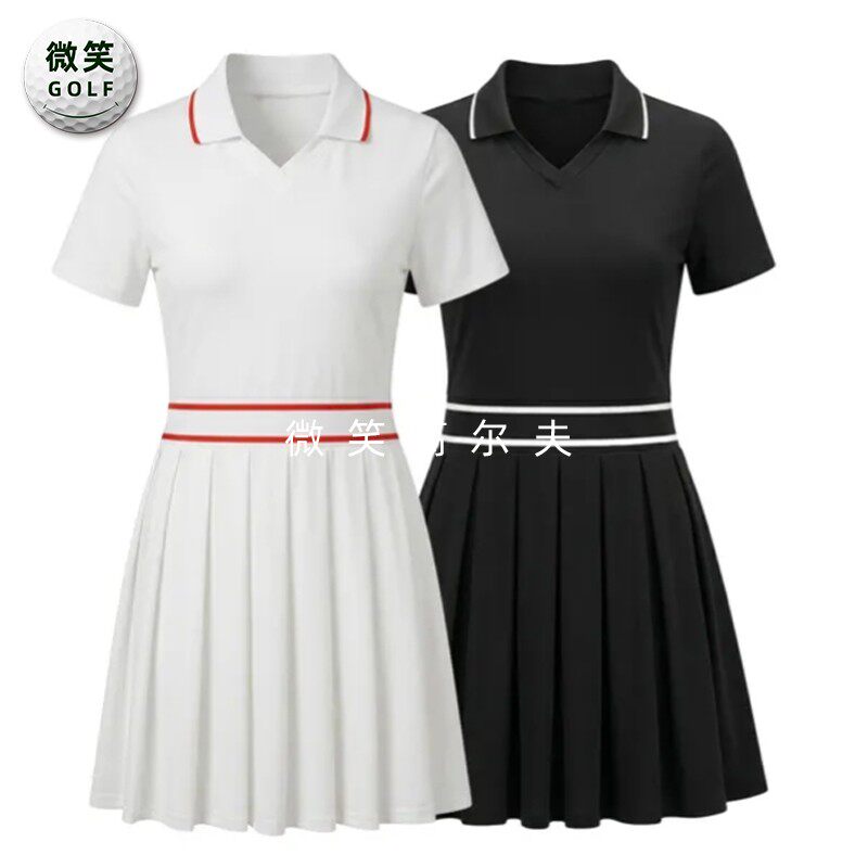 特价2026夏季新款韩国代购收腰显瘦高尔夫球服女士短袖褶皱连衣裙