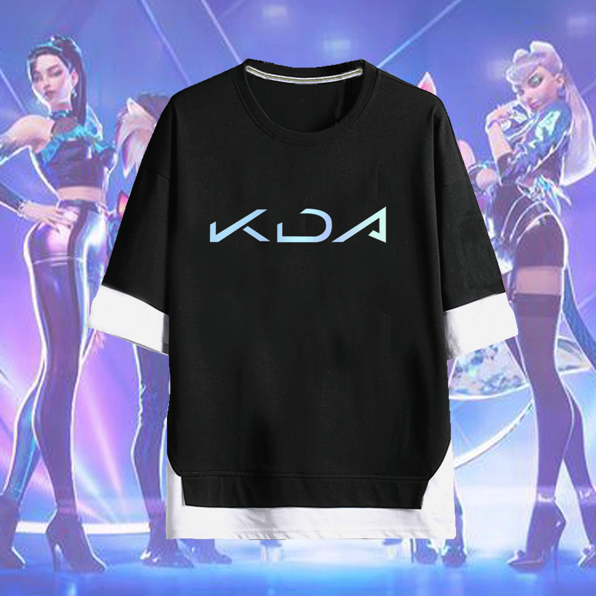 KDA女团阿卡丽同款cos定制二次元动漫游戏周边短袖T恤衫夏假两件_虎窝淘