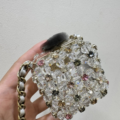 2023限量珍珠clutch盒子包mini水晶链条斜挎单肩包小废包