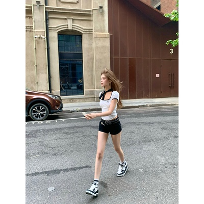 CAFE ROSE 辣妹风牛仔短裤女夏季新款高腰修身显瘦显腿长百搭热裤