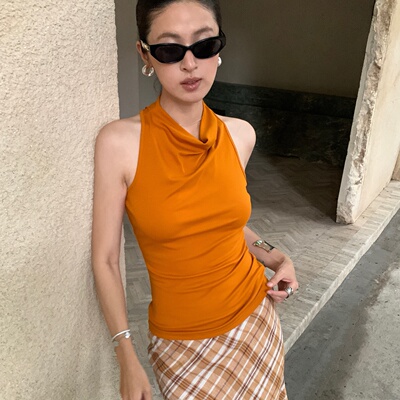 TCCW纯色背心女夏上新橘色