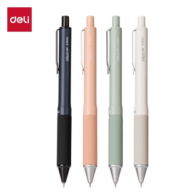 得力A99液态硅胶护套速干按动中性笔0.5mm双球珠ST头刷题笔考试笔