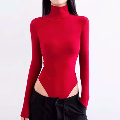 磨毛加绒高领长袖T恤连体打底衫