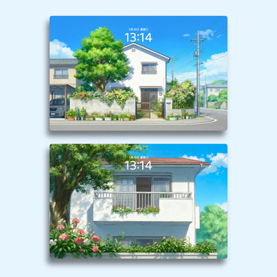 【2张】小房子漫画 清新治愈 夏天 电脑mac手机ipad壁纸watch壁纸