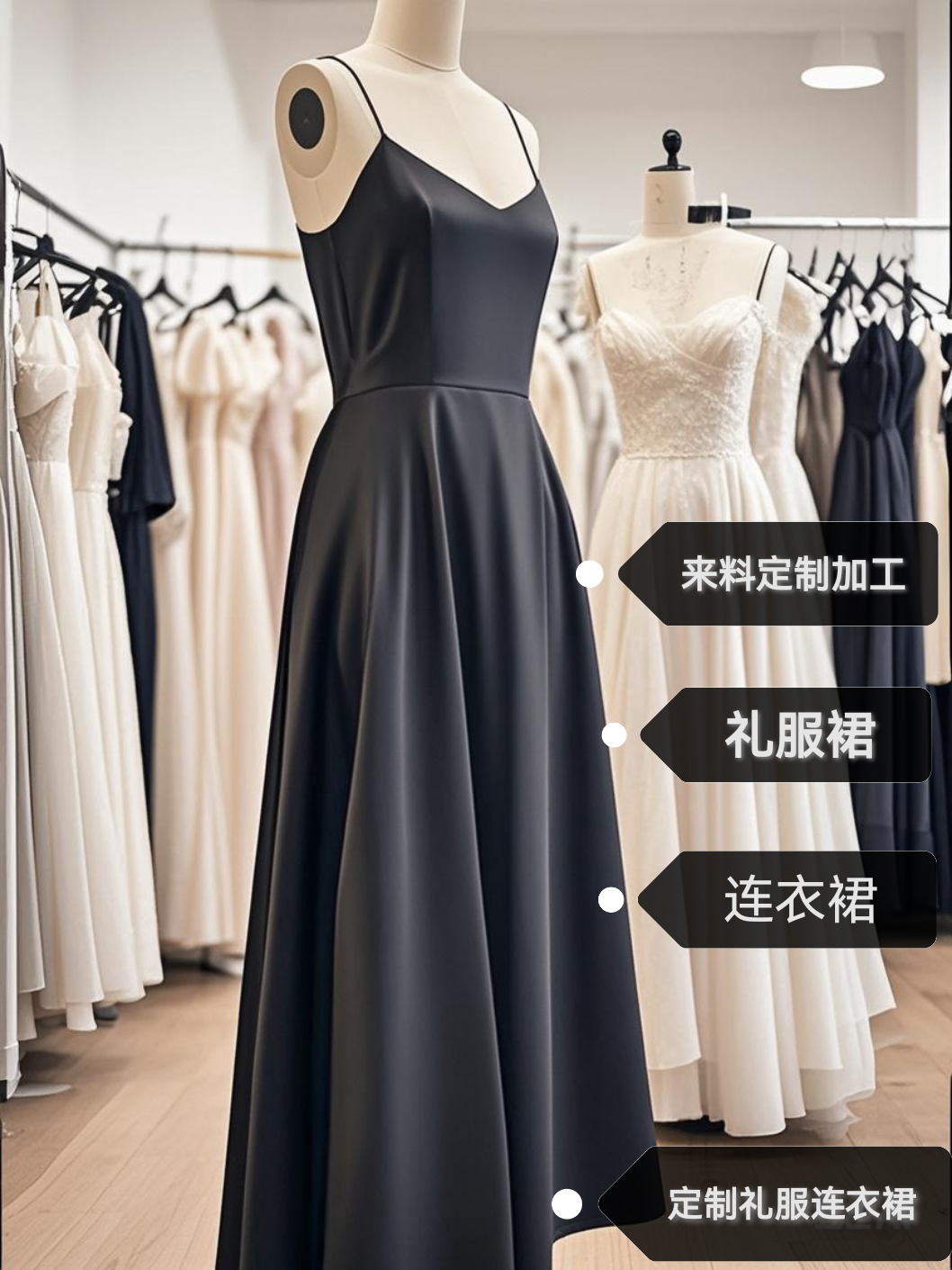 江南裁缝店 来料来图加工定制女礼服裙连衣裙吊带裙醋酸缎裙子