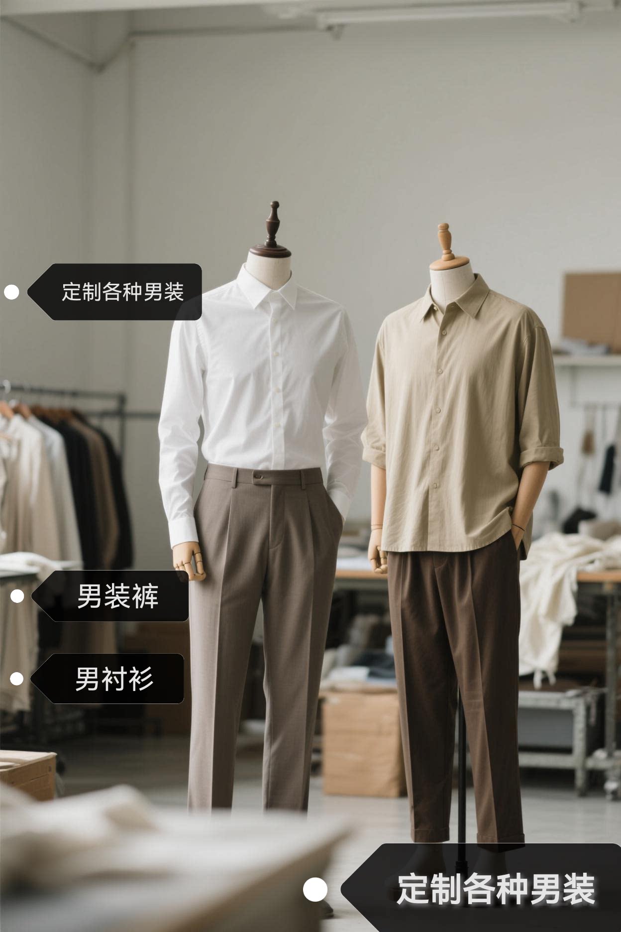 裁缝店加工定制裤子来料来图定制各种男装西装裤休闲衬衫休闲衬衫