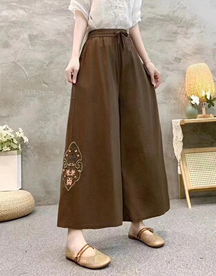 以钻百搭松紧腰阔腿裤休闲裤
