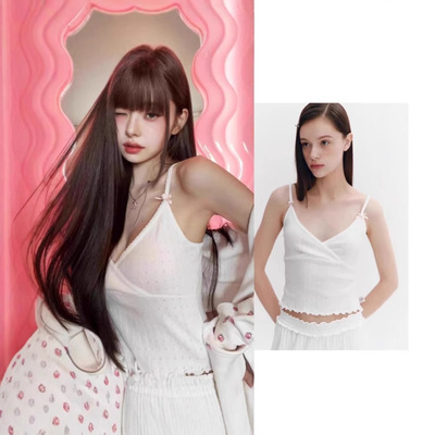 韩国潮牌CHIQUITA朴秀荣宋智雅同款MOILLY蝴蝶结花边吊带背心打底