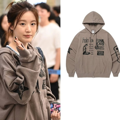 现货叶舒华同款cavish印花涂鸦字母拉链韩版男友风连帽卫衣外套女