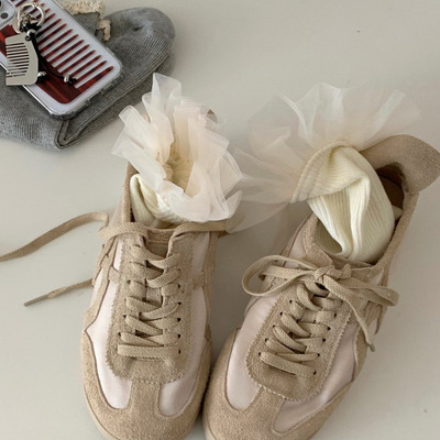 Opening自制 ｜春天的复古德训鞋百搭人气杏仁色绸缎面松软休闲鞋
