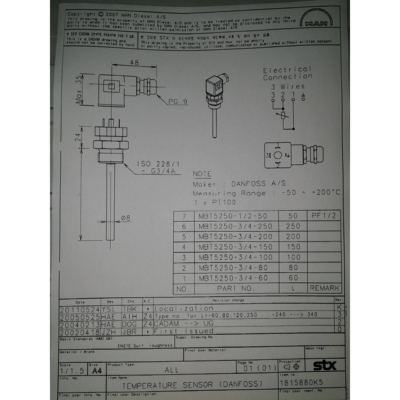 丹佛斯温度传感器 danfoss MBT-5250 084Z8008 正品进口货 议价