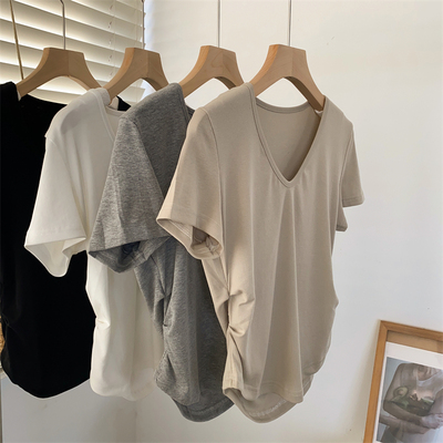 纯欲风性感收腰短款V领短袖T恤