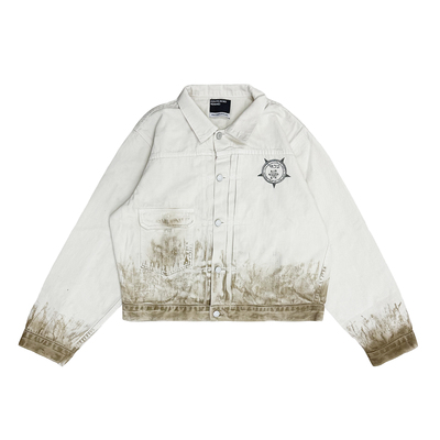 正品ERD人像印花做旧牛仔夹克