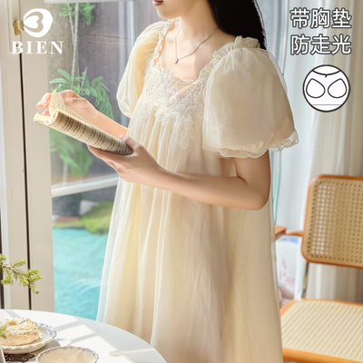 BIEN法式公主睡裙女夏季2026新款纯棉带胸垫家居服法式宫廷风蕾丝