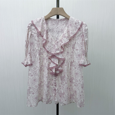 芭●2026夏季新 法式短袖衬衫女小清新气质碎花甜美宽松上衣0064